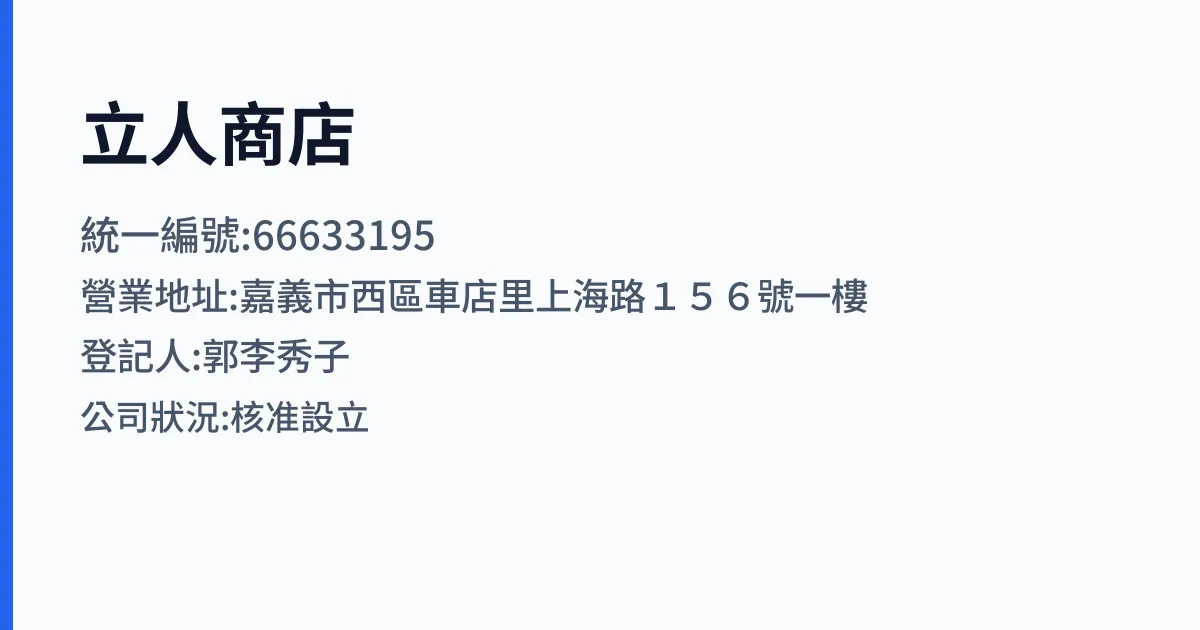 立人商店 - 統編 66633195(嘉義市) 公司登記資料與營業項目詳細圖表