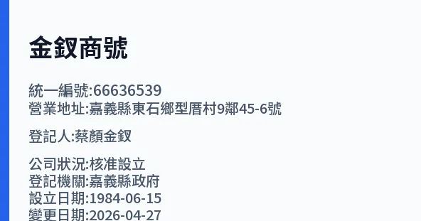 金釵商號的照片-統編 66636539(嘉義縣) 公司登記資料與營業項目詳細圖表