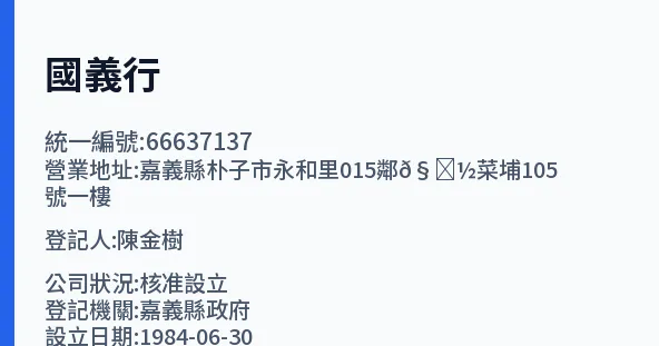 國義行的照片-統編 66637137(嘉義縣) 公司登記資料與營業項目詳細圖表
