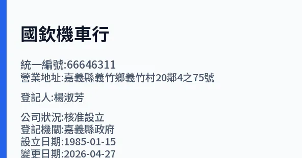 國欽機車行的照片-統編 66646311(嘉義縣) 公司登記資料與營業項目詳細圖表