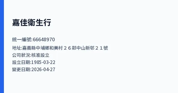 嘉佳衛生行的照片-統編 66648970(嘉義縣) 公司登記資料與營業項目詳細圖表