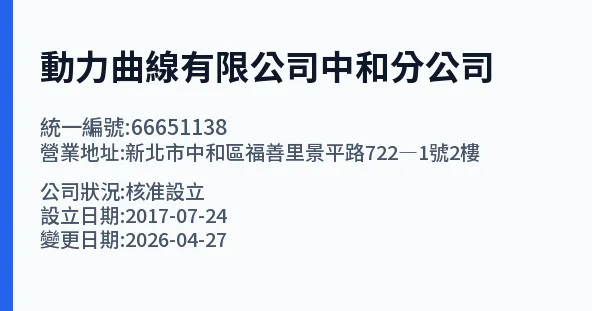 動力曲線有限公司中和分公司的照片-統編 66651138(新北市) 公司登記資料與營業項目詳細圖表
