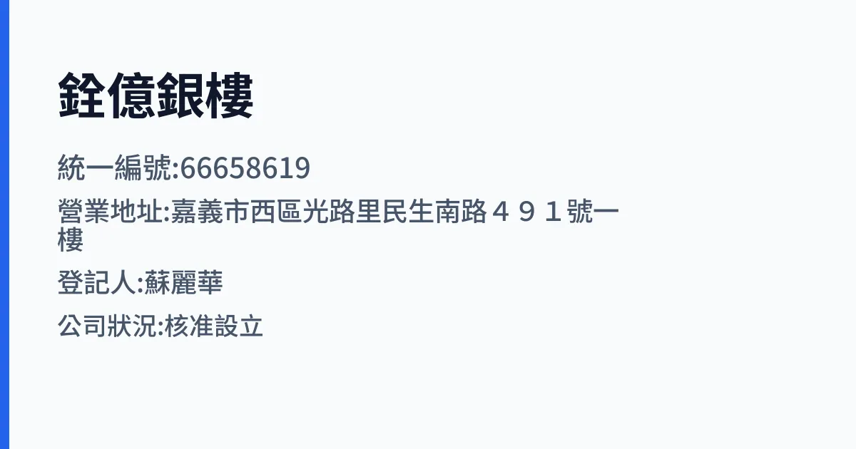 銓億銀樓 - 統編 66658619(嘉義市) 公司登記資料與營業項目詳細圖表