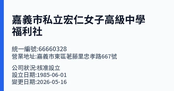 嘉義市私立宏仁女子高級中學福利社的照片-統編 66660328(嘉義市) 公司登記資料與營業項目詳細圖表