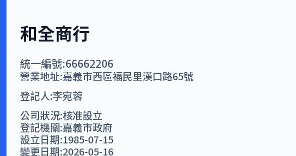 和全商行的照片-統編 66662206(嘉義市) 公司登記資料與營業項目詳細圖表