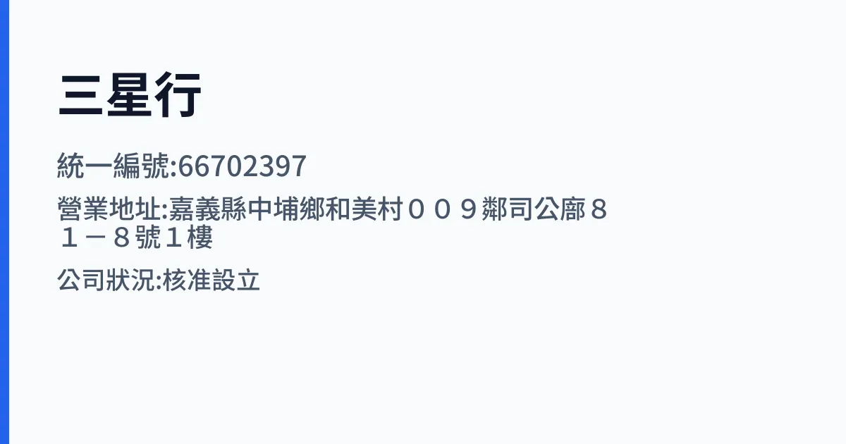 三星行 - 統編 66702397(嘉義縣) 公司登記資料與營業項目詳細圖表