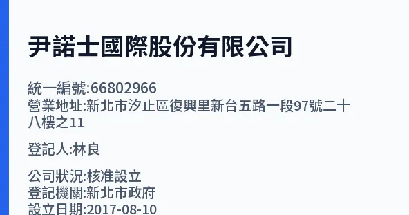 尹諾士國際股份有限公司的照片-統編 66802966(新北市) 公司登記資料與營業項目詳細圖表