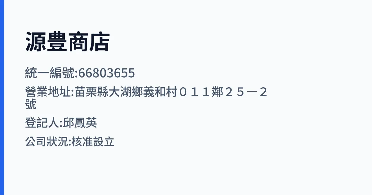 源豊商店 - 統編 66803655(苗栗縣) 公司登記資料與營業項目詳細圖表