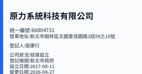 原力系統科技有限公司的照片-統編 66804731(新北市) 公司登記資料與營業項目詳細圖表