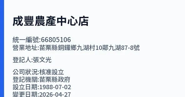 成豐農產中心店的照片-統編 66805106(苗栗縣) 公司登記資料與營業項目詳細圖表