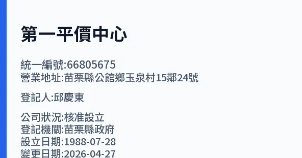 第一平價中心的照片-統編 66805675(苗栗縣) 公司登記資料與營業項目詳細圖表