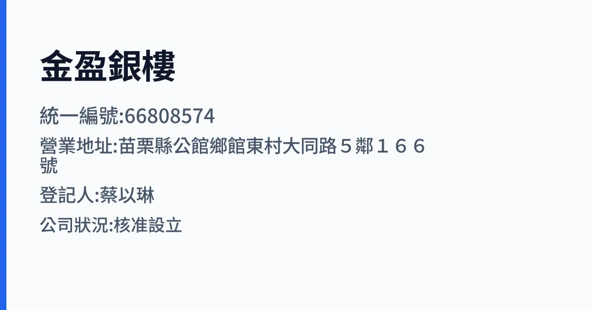 金盈銀樓 - 統編 66808574(苗栗縣) 公司登記資料與營業項目詳細圖表