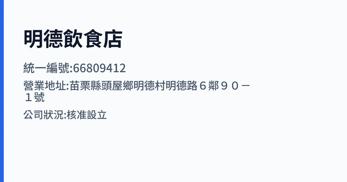 明德飲食店 - 統編 66809412(苗栗縣) 公司登記資料與營業項目詳細圖表