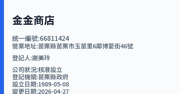 金金商店的照片-統編 66811424(苗栗縣) 公司登記資料與營業項目詳細圖表