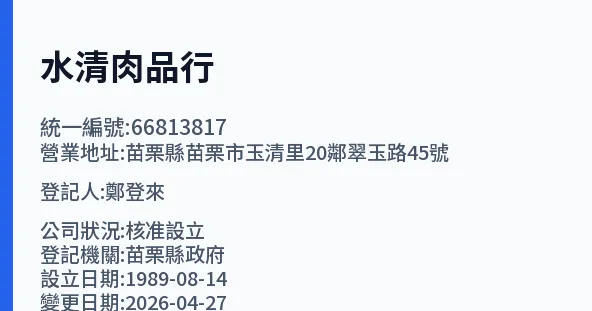 水清肉品行的照片-統編 66813817(苗栗縣) 公司登記資料與營業項目詳細圖表