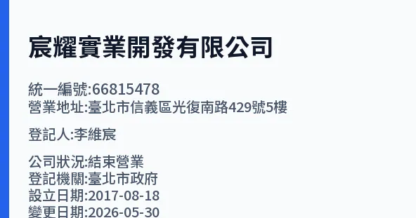 宸耀實業開發有限公司的照片-統編 66815478(臺北市) 公司登記資料與營業項目詳細圖表