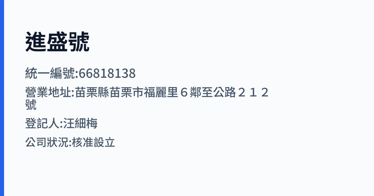 進盛號 - 統編 66818138（苗栗縣） 公司登記資料與營業項目詳細圖表