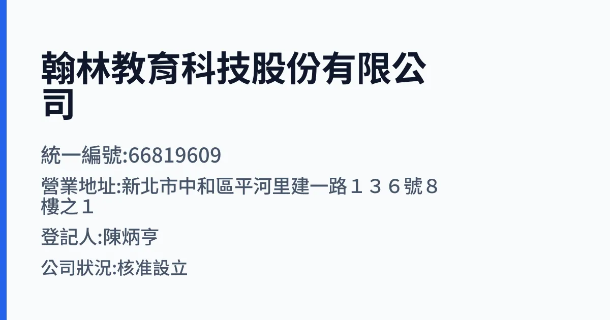 翰林教育科技股份有限公司 - 統編 66819609(新北市) 公司登記資料與營業項目詳細圖表