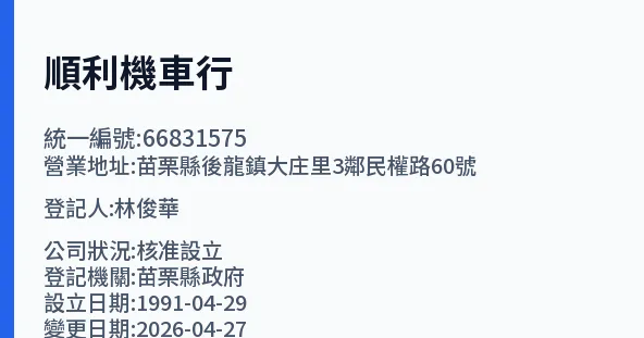 順利機車行的照片-統編 66831575(苗栗縣) 公司登記資料與營業項目詳細圖表