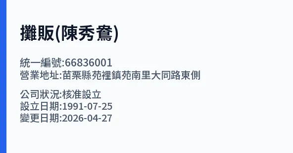 攤販(陳秀鴦)的照片-統編 66836001(苗栗縣) 公司登記資料與營業項目詳細圖表