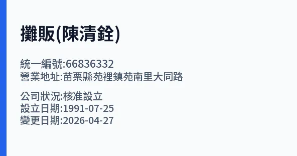 攤販(陳清銓)的照片-統編 66836332(苗栗縣) 公司登記資料與營業項目詳細圖表