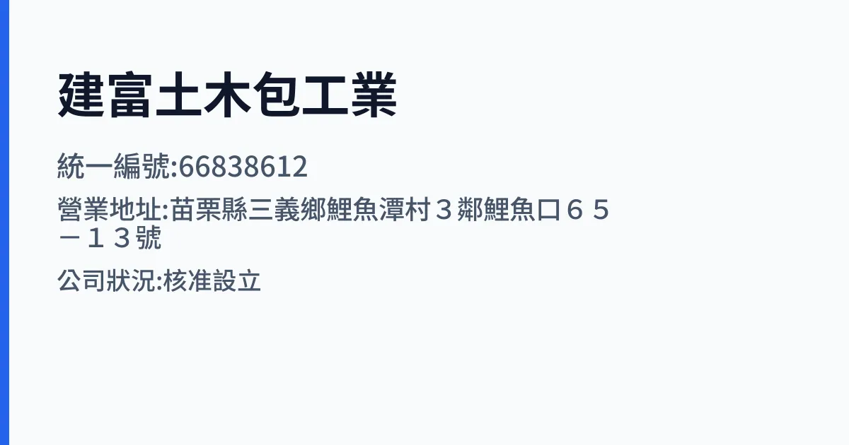 建富土木包工業 - 統編 66838612(苗栗縣) 公司登記資料與營業項目詳細圖表