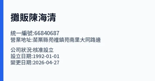 攤販陳海清的照片-統編 66840687(苗栗縣) 公司登記資料與營業項目詳細圖表