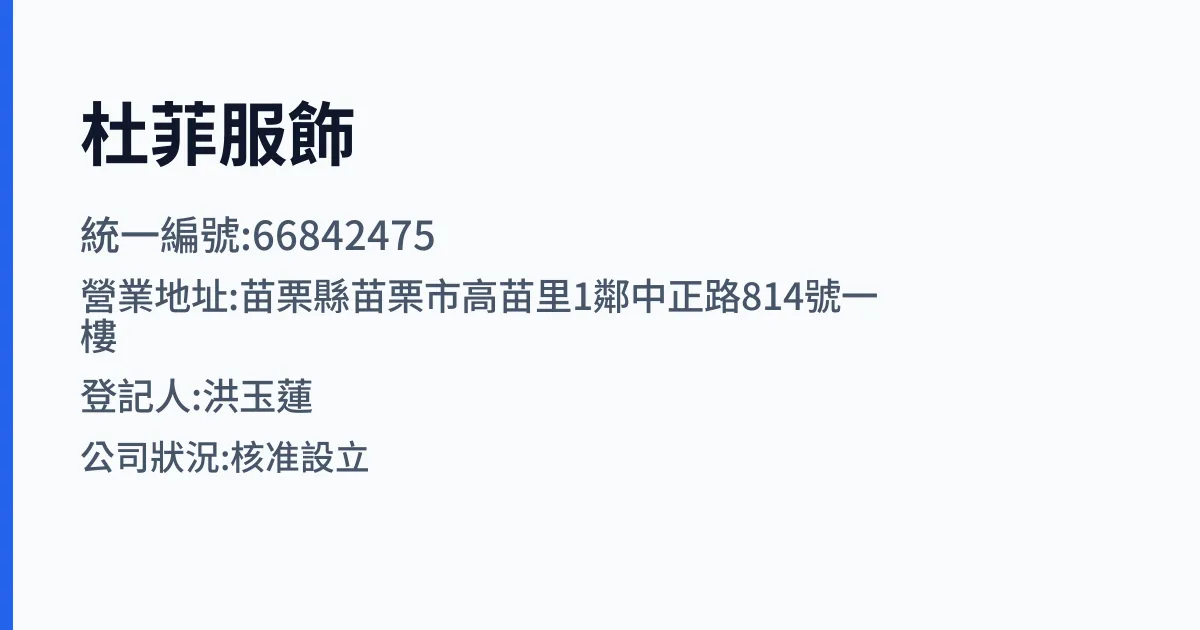 杜菲服飾 - 統編 66842475(苗栗縣) 公司登記資料與營業項目詳細圖表