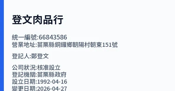 登文肉品行的照片-統編 66843586(苗栗縣) 公司登記資料與營業項目詳細圖表