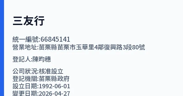 三友行的照片-統編 66845141(苗栗縣) 公司登記資料與營業項目詳細圖表