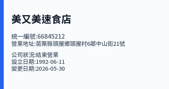 美又美速食店的照片-統編 66845212(苗栗縣) 公司登記資料與營業項目詳細圖表
