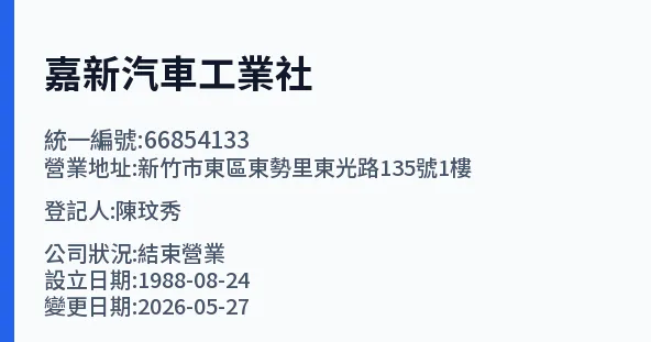 嘉新汽車工業社的照片-統編 66854133(新竹市) 公司登記資料與營業項目詳細圖表