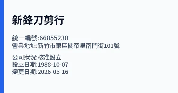 新鋒刀剪行的照片-統編 66855230(新竹市) 公司登記資料與營業項目詳細圖表