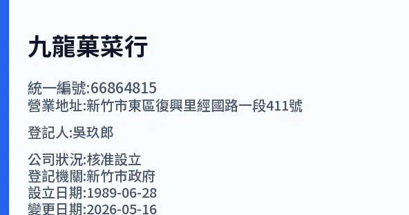 九龍菓菜行的照片-統編 66864815(新竹市) 公司登記資料與營業項目詳細圖表
