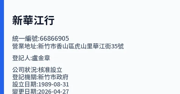 新華江行的照片-統編 66866905(新竹市) 公司登記資料與營業項目詳細圖表