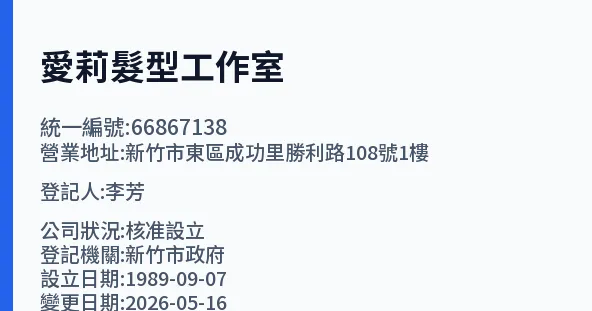 愛莉髮型工作室的照片-統編 66867138(新竹市) 公司登記資料與營業項目詳細圖表