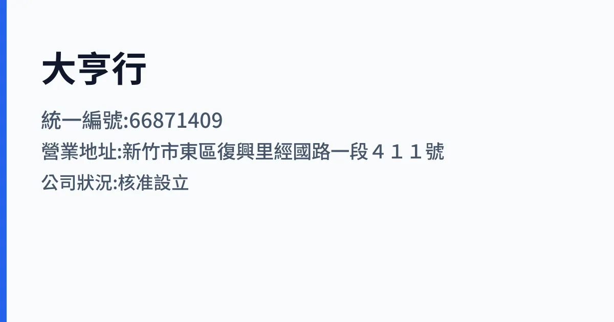 大亨行 - 統編 66871409(新竹市) 公司登記資料與營業項目詳細圖表