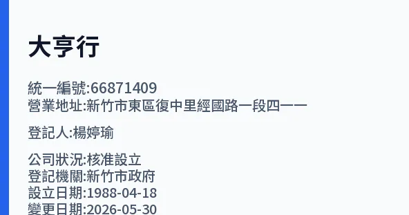 大亨行的照片-統編 66871409(新竹市) 公司登記資料與營業項目詳細圖表