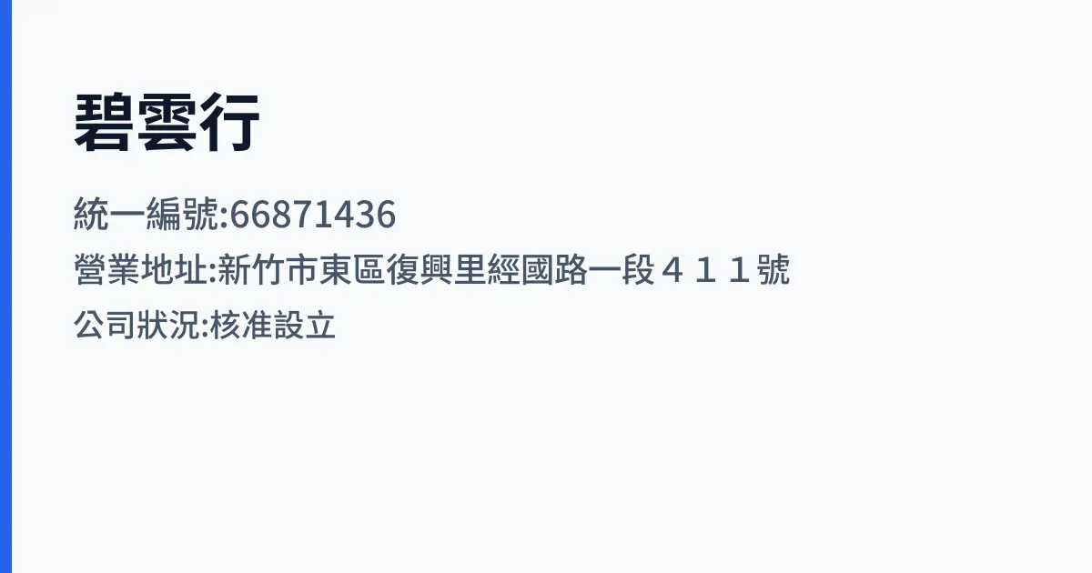 碧雲行 - 統編 66871436(新竹市) 公司登記資料與營業項目詳細圖表