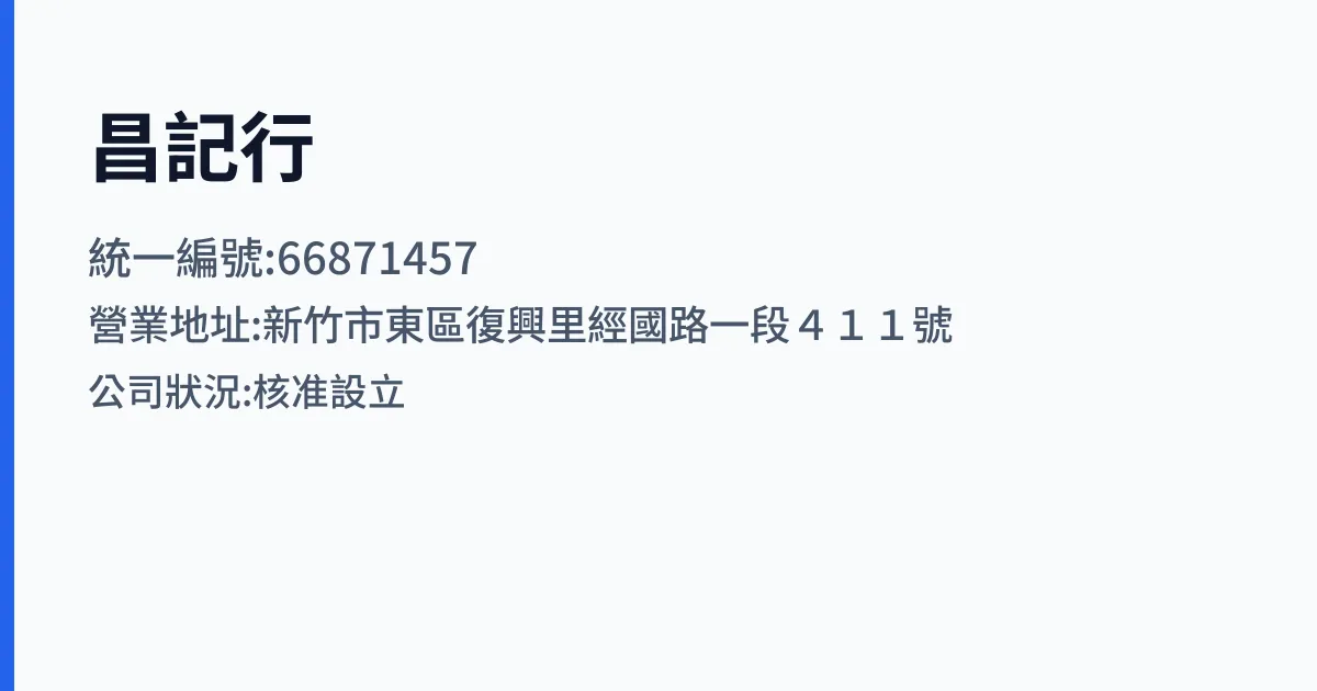 昌記行 - 統編 66871457(新竹市) 公司登記資料與營業項目詳細圖表