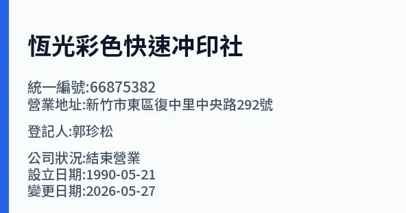 恆光彩色快速冲印社的照片-統編 66875382(新竹市) 公司登記資料與營業項目詳細圖表