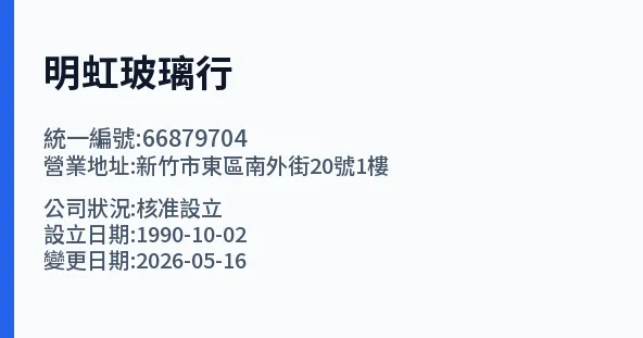 明虹玻璃行的照片-統編 66879704(新竹市) 公司登記資料與營業項目詳細圖表