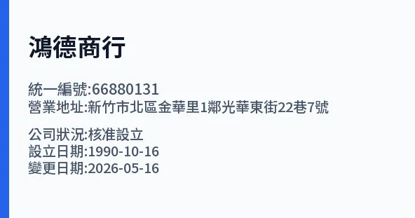 鴻德商行的照片-統編 66880131(新竹市) 公司登記資料與營業項目詳細圖表