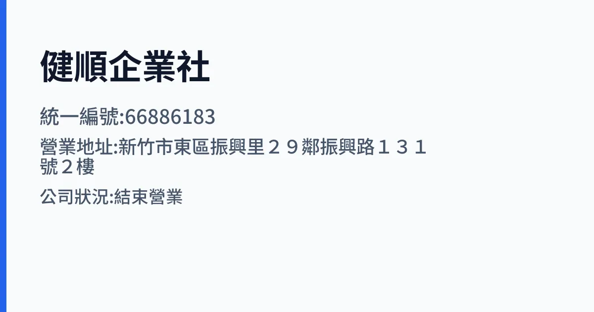 健順企業社 - 統編 66886183(新竹市) 公司登記資料與營業項目詳細圖表