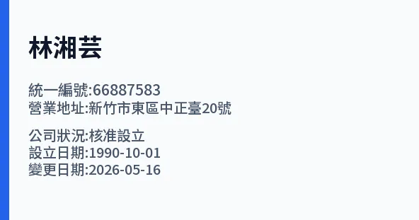 林湘芸的照片-統編 66887583(新竹市) 公司登記資料與營業項目詳細圖表