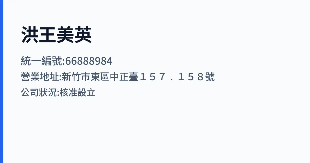 洪王美英 - 統編 66888984(新竹市) 公司登記資料與營業項目詳細圖表