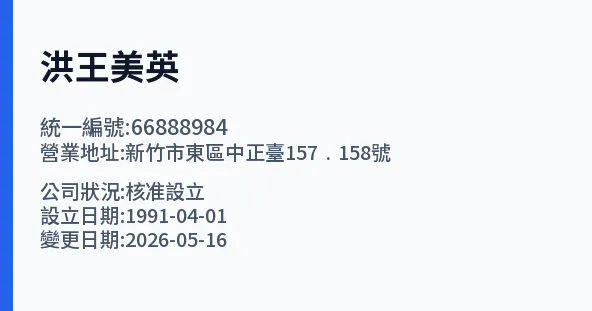 洪王美英的照片-統編 66888984(新竹市) 公司登記資料與營業項目詳細圖表