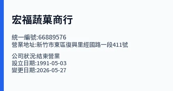 宏福蔬菓商行的照片-統編 66889576(新竹市) 公司登記資料與營業項目詳細圖表