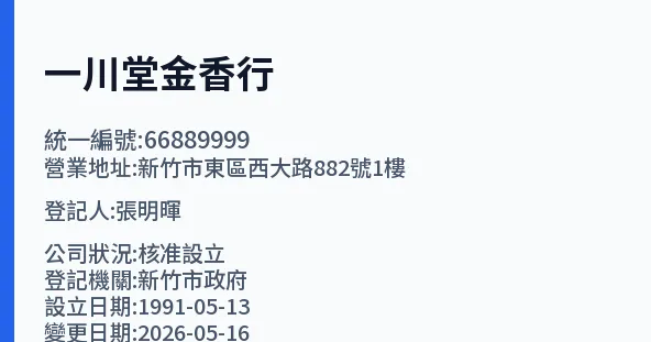 一川堂金香行的照片-統編 66889999(新竹市) 公司登記資料與營業項目詳細圖表