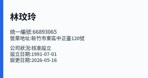林玟玲的照片-統編 66893065(新竹市) 公司登記資料與營業項目詳細圖表